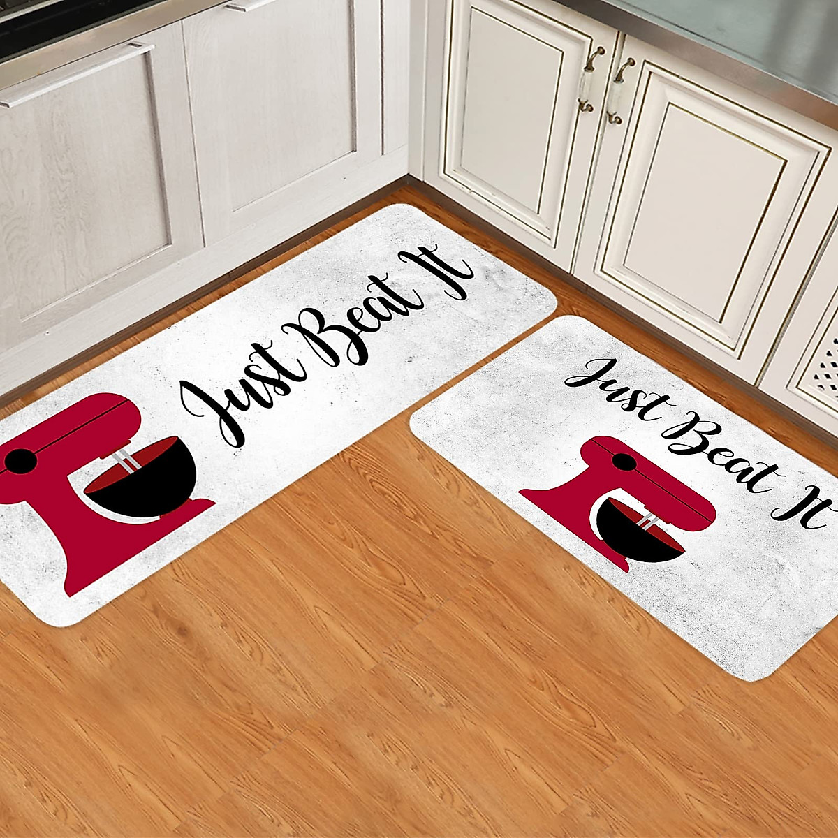 ZOE GARDEN Kitchen Blender 2 Pcs Kitchen Rug Set, Non-Slip Kitchen Mats and Rugs Comfort Floor Door Mat Doormat, Shabby Chic Red Chef Cook Throw Bath Runner Rug Mat Large