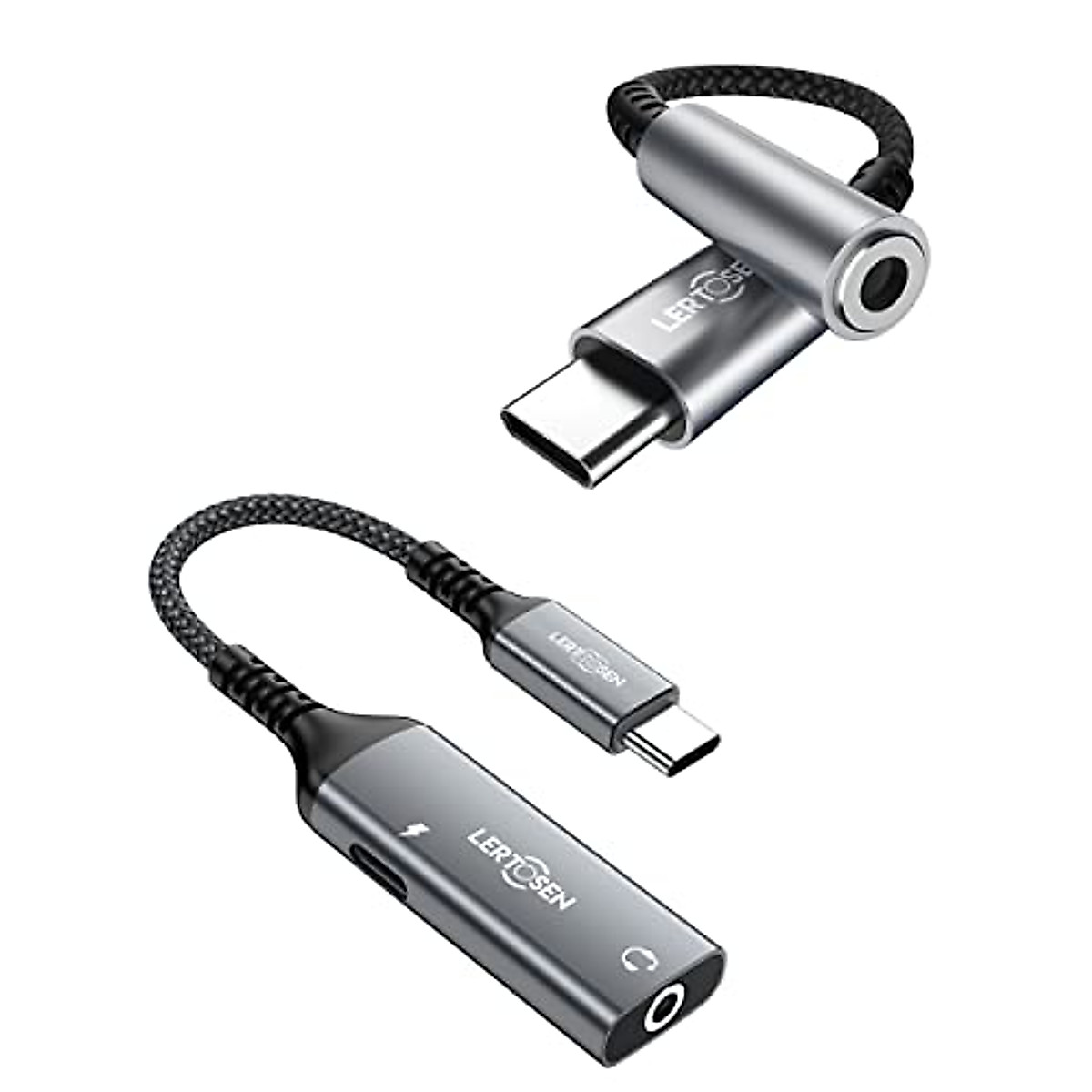 LERTOSEN 2 in 1 USB C to 3.5mm Headphone and Charger Adapter + USB Type C to 3.5mm Female Headphone Jack Adapter (Bundle)