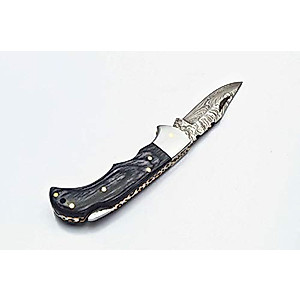 6.75'' Custom Hand Made Forged Knife Hunter Knife Damascus Steel Bowie Knife Handle Ironwood Folding with Leather Sheath