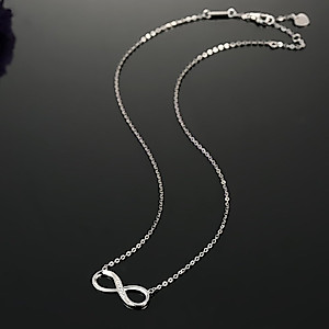 PUPILLEMON Infinity Pendant Necklace for Women, 925 Sterling Silver Love Heart Necklace Fine Jewelry White Gold Plated