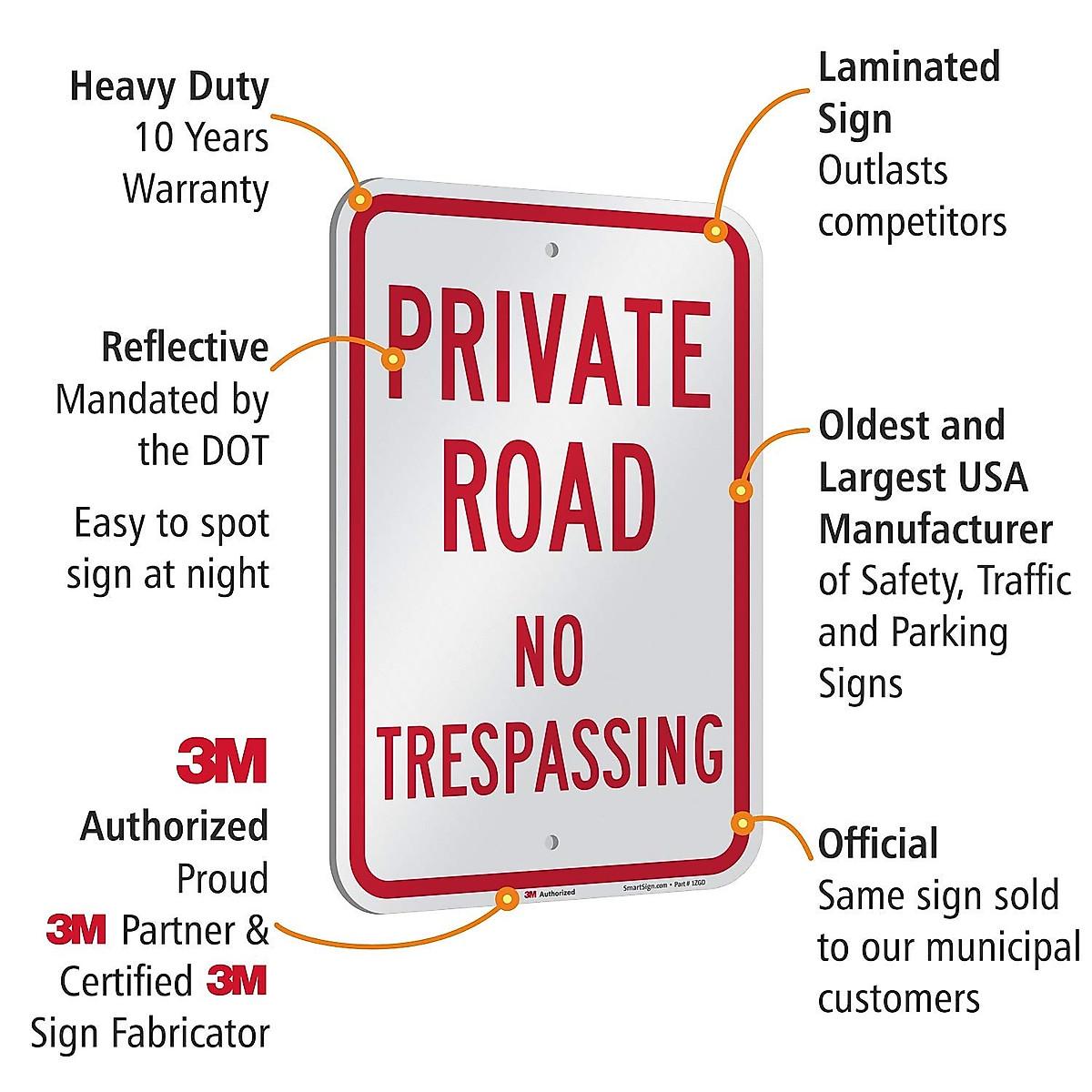 SmartSign-K-5842-EG Private Road Sign, No Trespassing Sign, Private Drive Sign, 12 x 18 Inches 3M Engineer Grade Reflective Aluminum, USA Made , Red on White