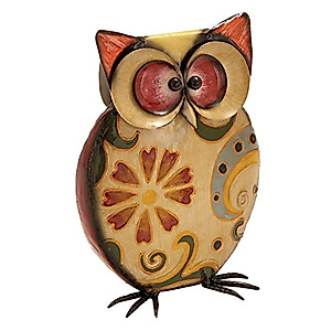 Deco 79 Metal Owl Indoor Outdoor Garden Sculpture with Floral Pattern, 8" x 4" x 11", Yellow