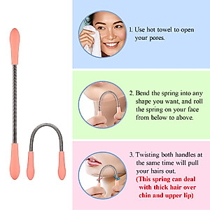 Spring Hair Remover - 4 Pack Stainless Steel Spring Epilator - Facial Hair Remover for Women Face, Chin Hair, Upper Lip Hair, Women Mustache