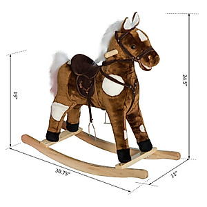 Qaba Kids Metal Plush Ride-On Rocking Horse Chair Toy with Nursery Rhyme Music - Dark Brown