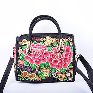 VINTAGE EMBROIDERY V.E. Women's Designer Large Top Handle Structured Tote Bag Satchel Handbag Shoulder Bag Purse … (2 Red Flower)