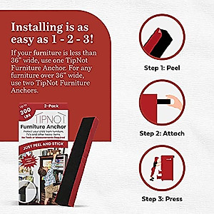 TipNot Furniture Anchor, No-Tools-Required Furniture Wall Anchor to Protect Valuables and Keep Your Home Childproof and Babyproof, Holds Up to 300 Pounds, 2-Pack