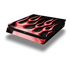 Vinyl Decal Skin Wrap compatible with Sony PlayStation 4 Slim Console Metal Flames Red (PS4 NOT INCLUDED)