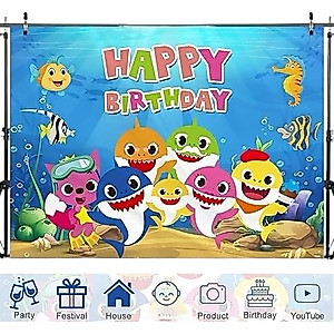 TUHI Baby Shark Backdrop, Baby Shark Party Supplies, Baby Shark Birthday Decorations Blue Cartoon Whale Ocean Photo Background (Blue, 5 Ft X3 Ft)