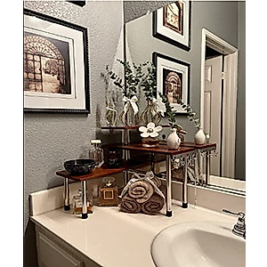 Venloup Upgraded 3 Tier Corner Shelf, Adjustable Bamboo Storage Spice Rack with Hooks, Freestanding Space Saving Counter Display Shelf for Kitchen, Office and Bedroom Adjustable (Black)