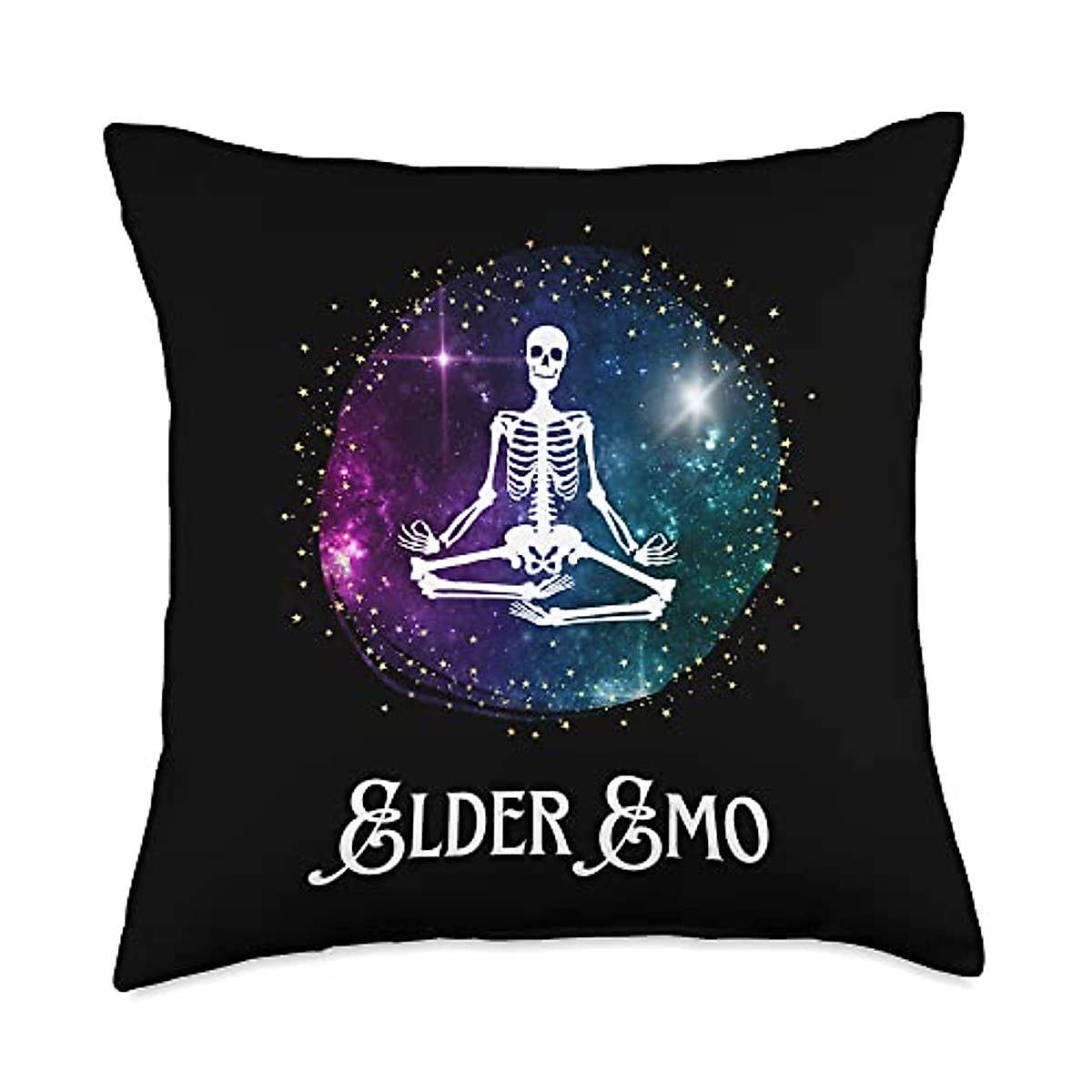Elder Emo Goth Gothic Yoga Meditation Funny Purple Elder Emo Goth Skeleton Meditation Gothic Purple Blue Funny Throw Pillow, 18x18, Multicolor