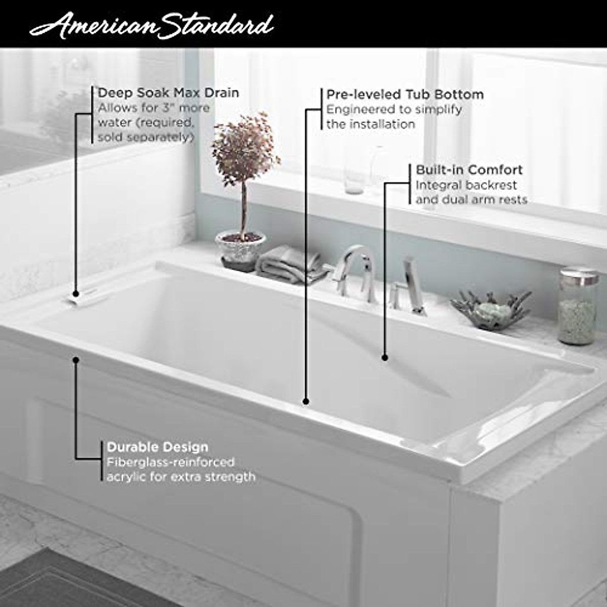 American Standard 2422V002.011 Evolution 5 ft. x 32 in. Deep Soaking Tub with Reversible Drain, Arctic