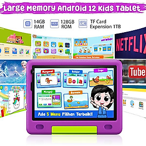 AOYODKG Tablet 9 inch, Android 12 Tablet, 14GB RAM 128GB ROM, 2.4G/5G WiFi Tablet with Shockproof Case, Parental Control, Bluetooth, Educational, Dual Camera, Games, Purple