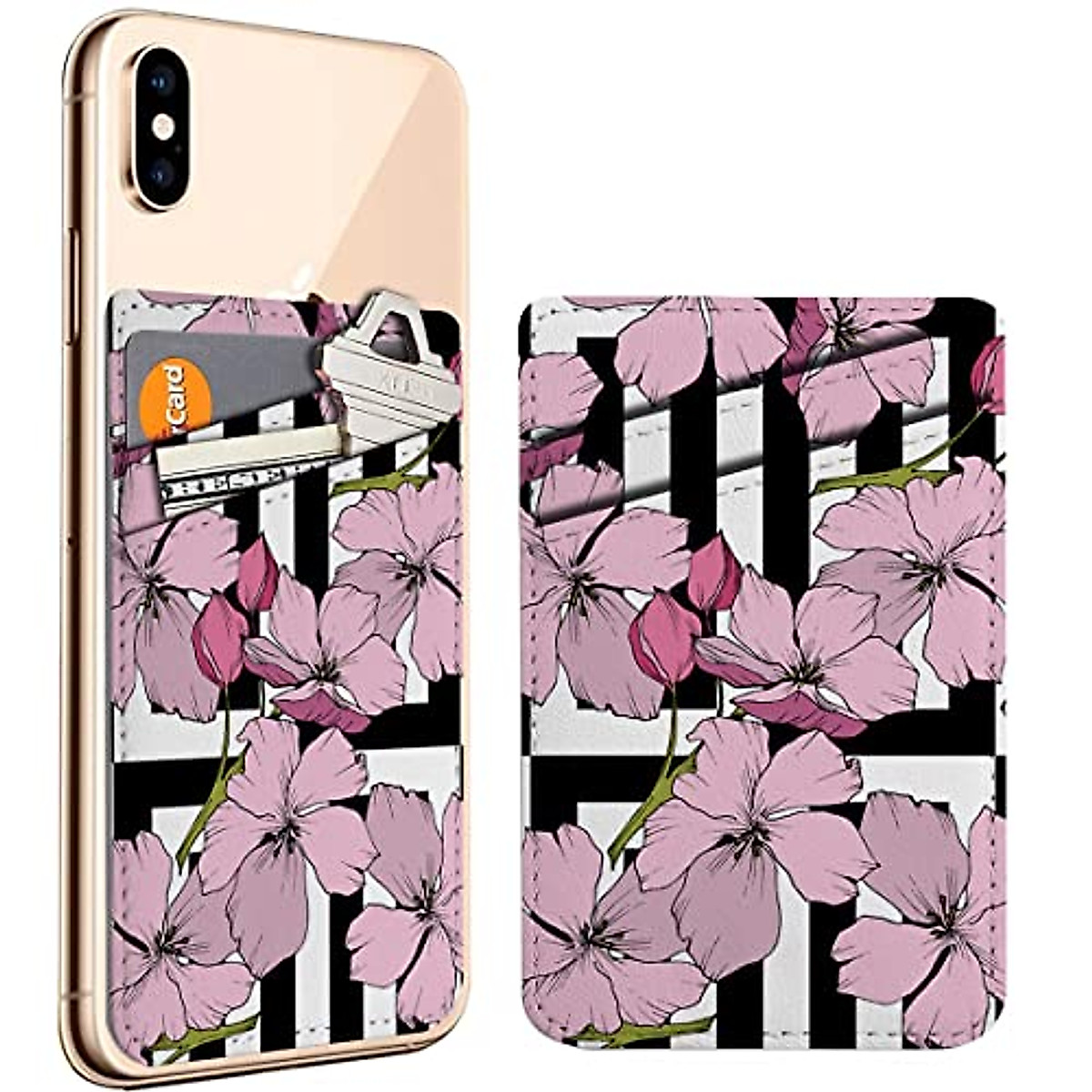 Diascia Pack of 2 - Cellphone Stick on Leather Cardholder ( Appe Blossom Floral Botanical Flower Pattern Pattern ) ID Credit Card Pouch Wallet Pocket Sleeve