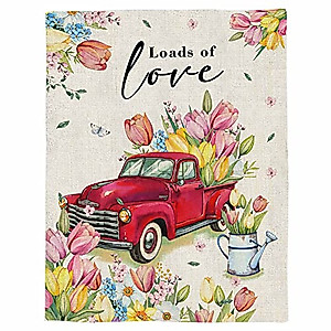 Easter Flannel Fleece Blanket Red Truck Tulip Super Soft Warm Cozy Throw Blankets Spring Flowers Butterfly Bed Couch or Car Blanket Mom Gift for Easter Mother's Day, Travel All Reason 40" x 50"