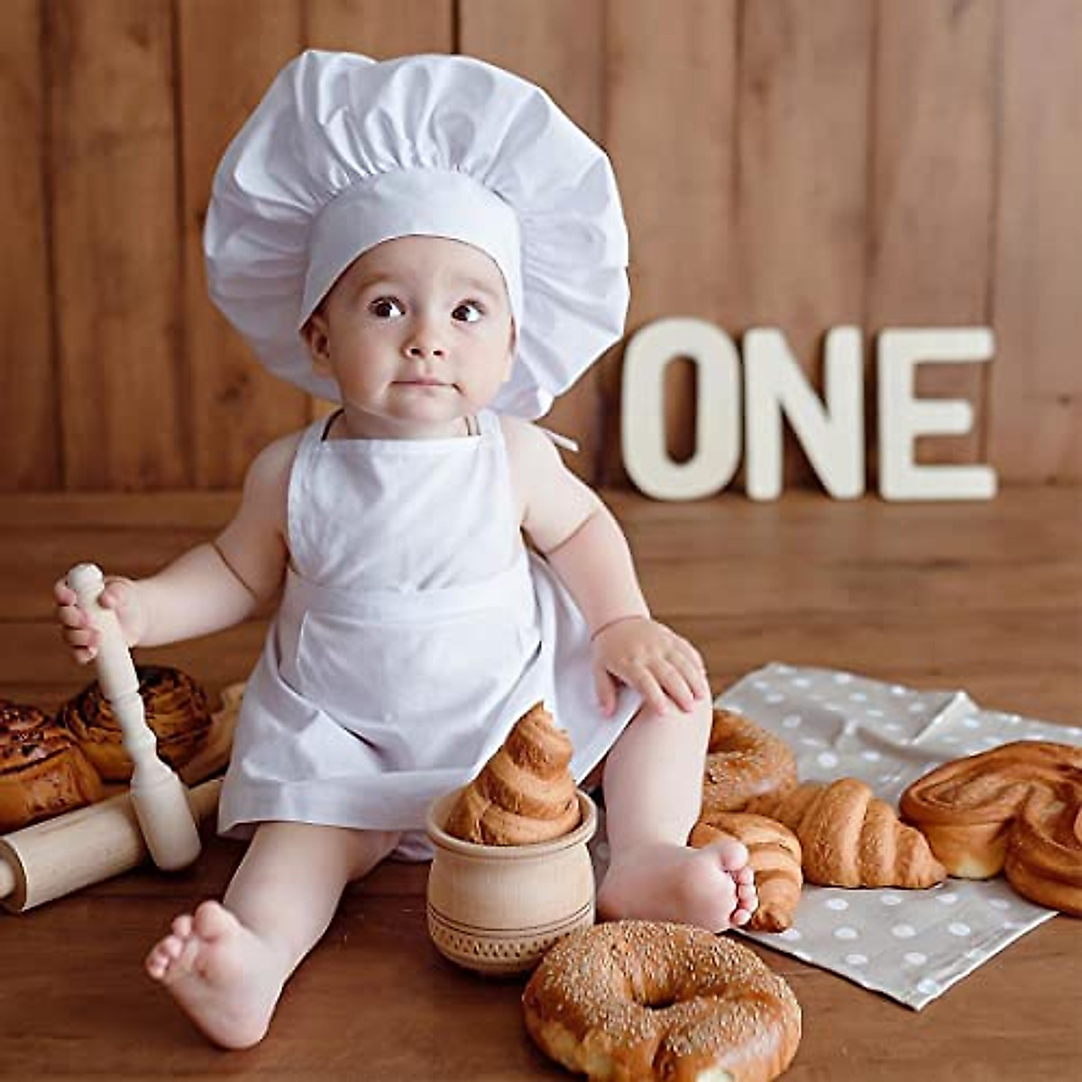 M&G House Newborn Photography Prop Baby Chef Apron Costume Baby Photo Props Baby Bakery Photoshoot Prop Chef Outfit Baby Uniform Chef Apron Hat Photo Props(Regular, Fits 7-18 Months)