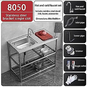 Kitchen sinks, stainless sink, sink tub,Stainless steel material, R angle design, thick mute pad, 360° hot and cold faucet, suitable for kitchen, bathroom, balcony, bar. (Color : Left, Size : 80 * 50