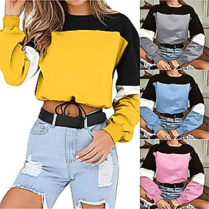 Long Sleeve Sweatshirt for Women THENLIAN Womens Long Sleeve Splcing Color Sweatshirt Pullover Tops Blouse(Blue, XL)