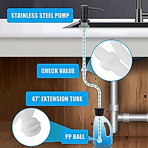 XINHUAYJ® Dish Soap Dispenser for Kitchen Sink, Built in Countertop Soap Dispenser Stainless Steel Soap Pump with 47 Inches No-Spill Extension Tube Kit (Silver)