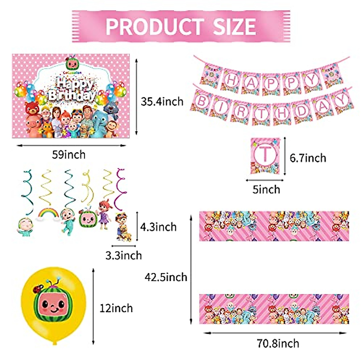 Pink Cartoon Party Decorations, Birthday Party Supplies Party Kit for Girls Include Happy Birthday Banner, Backdrop, Balloons, Cake Topper, Hanging Swirls, Stickers, Tablecloth