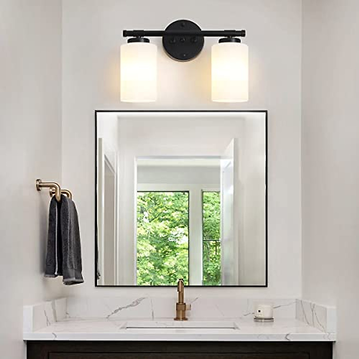 GZBEINI 2 Lights Black Bathroom Vaniy Light Fixtures, Black Vanity Lights for Bathroom Over Mirror,Modern Bathroom Lighting Fixtures Over Mirror Glass