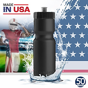 50 Strong Sports Water Bottles 2-Pack – Reusable 22 oz BPA-Free Plastic Bottles with Pull Top Cap – Made in USA – Top Rack Dishwasher Safe – Fits Most Bike Cages Brand - Black