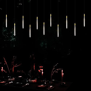 Leejec 20pcs Flameless Taper Floating Candles with Magic Wand Remote, Flickering Warm Light, Battery Operated 6.1" LED Electric Window Candle, Decor for Christmas, Wedding, Halloween, Birthday Party