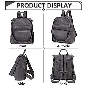 RAVUO Backpack Purse for Women, PU Leather Anti-theft Backpack Fashion Convertible Shoulder Bag for Ladies Three Ways to Carry