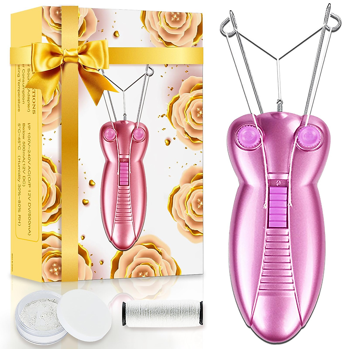Electric Women Facial Hair Remover, EC VISION Ladies Beauty Epilator Trimmer Facial Cotton Threading Hair Shaver (Pink)
