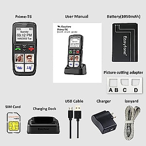 Easyfone T6 4G Picture Button Cell Phone for Seniors and Kids | Easy-to-Use | Clear Sound | Easy Charging Dock | SOS Button | SIM Card Included | Good for Dementia, Alzheimer's and Kids (T6)