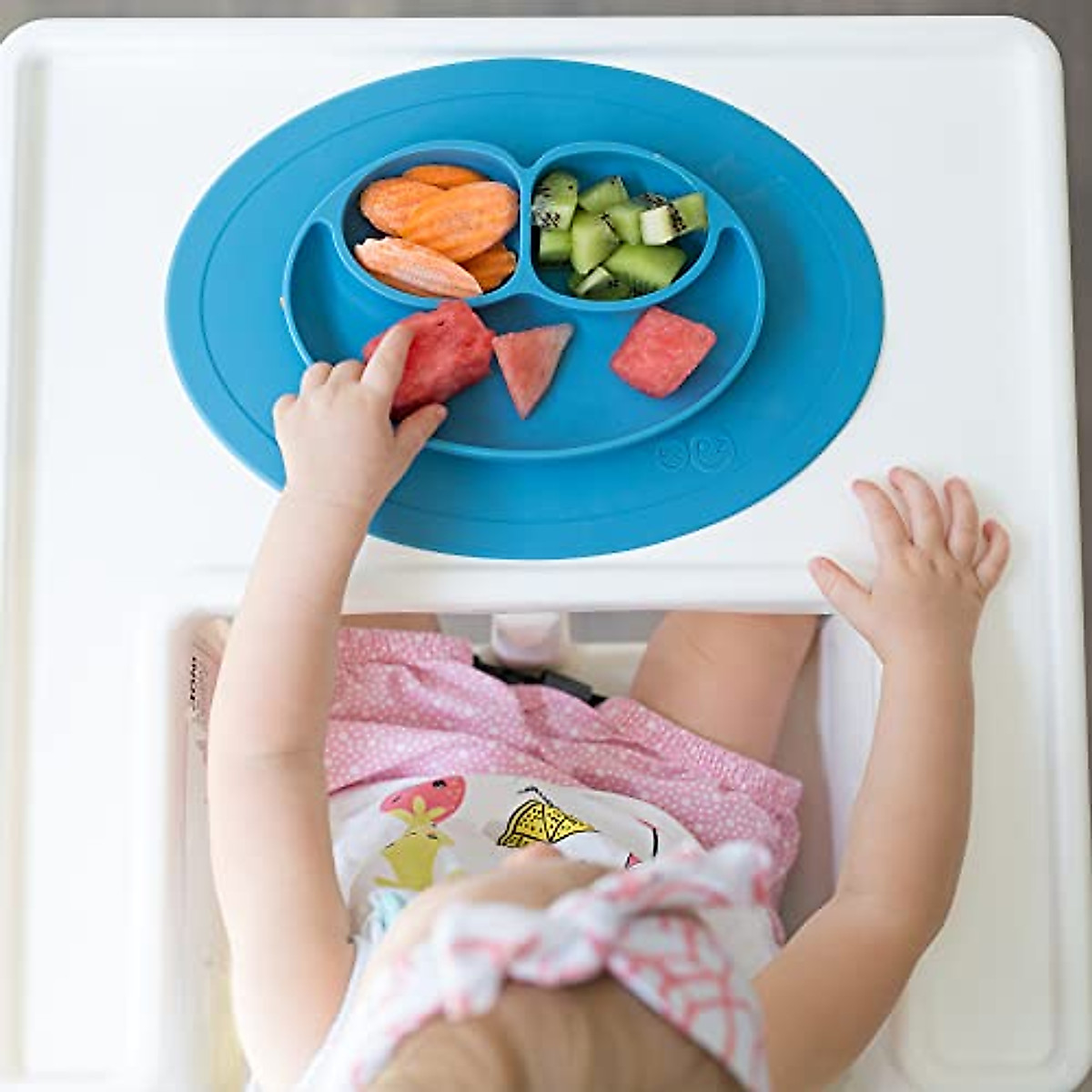 ezpz Mini Mat - 100% Silicone Suction Plate with Built-in Placemat for Infants + Toddlers - First Foods + Self-Feeding - Comes with a Reusable Travel Bag (Gray)