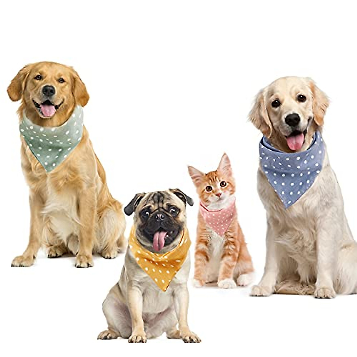 MJJT 4 Pieces Dog Bandanas, Polka Dots Dog Kerchief Daily Triangle Bibs, Pink Green Blue Orange Scarfs Pet Birthday Gift, Adjustable Accessories for Small Medium Large Girl Boy Dogs Puppies Cats Pets