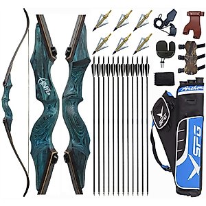 Vogbel 60" Archery Bow and Arrows Set for Adults Black Hunter Takedown Recurve Bow Survival Bow Hunting Longbow Bamboo Core Limbs for Right Handed Shooters Target Shooting Practice(60LB)