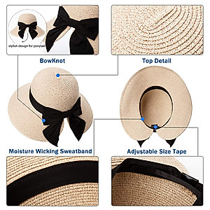 Womens Floppy Summer Sun Beach Straw Hats Accessories Wide Brim SPF 50 Crushable Medium Head Beige