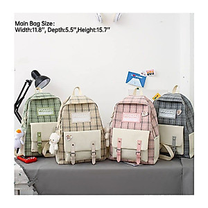 4pcs Aesthetic Backpack Set with Large Capacity, Back to School Canvas Kawaii Backpack Set for Young (Pink)
