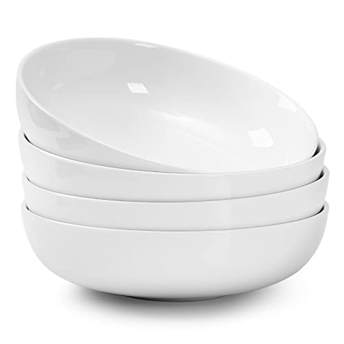 DOWAN Large Pasta Bowls, 47 Ounce Extra Deep Soup Bowls and Salad Serving Bowls, 8.5 x 2.5 Inches Ceramic Pasta Plates, Pasta Bowls Set of 4, White