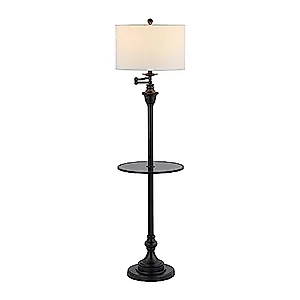 JONATHAN Y JYL3055D Cora 60" Metal/Glass LED Side Table and Floor Lamp, Contemporary,Transitional for Bedroom, Living Room, Office, Kids Room, College Dorm, Bookcase, LED Bulb Included, Black