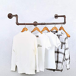 GWH Industrial Pipe Clothing Rack, Wall Mounted Clothes Rack, Industrial Clothing Rack, Pipe Clothing Rack, Closet Rods for Hanging Clothes, 100% Galvanized Steel (39 in, Brush Red Coper)