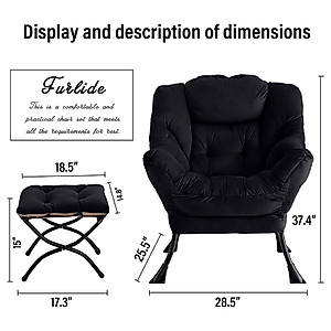 Furlide Lazy Chair with Ottoman, Modern Chair with Folding Footrest, Lounge Accent Chair, Comfortable Reading Chair, Oversized Armchairs for Bedroom, Study, Living Room, Courtyard (Black)