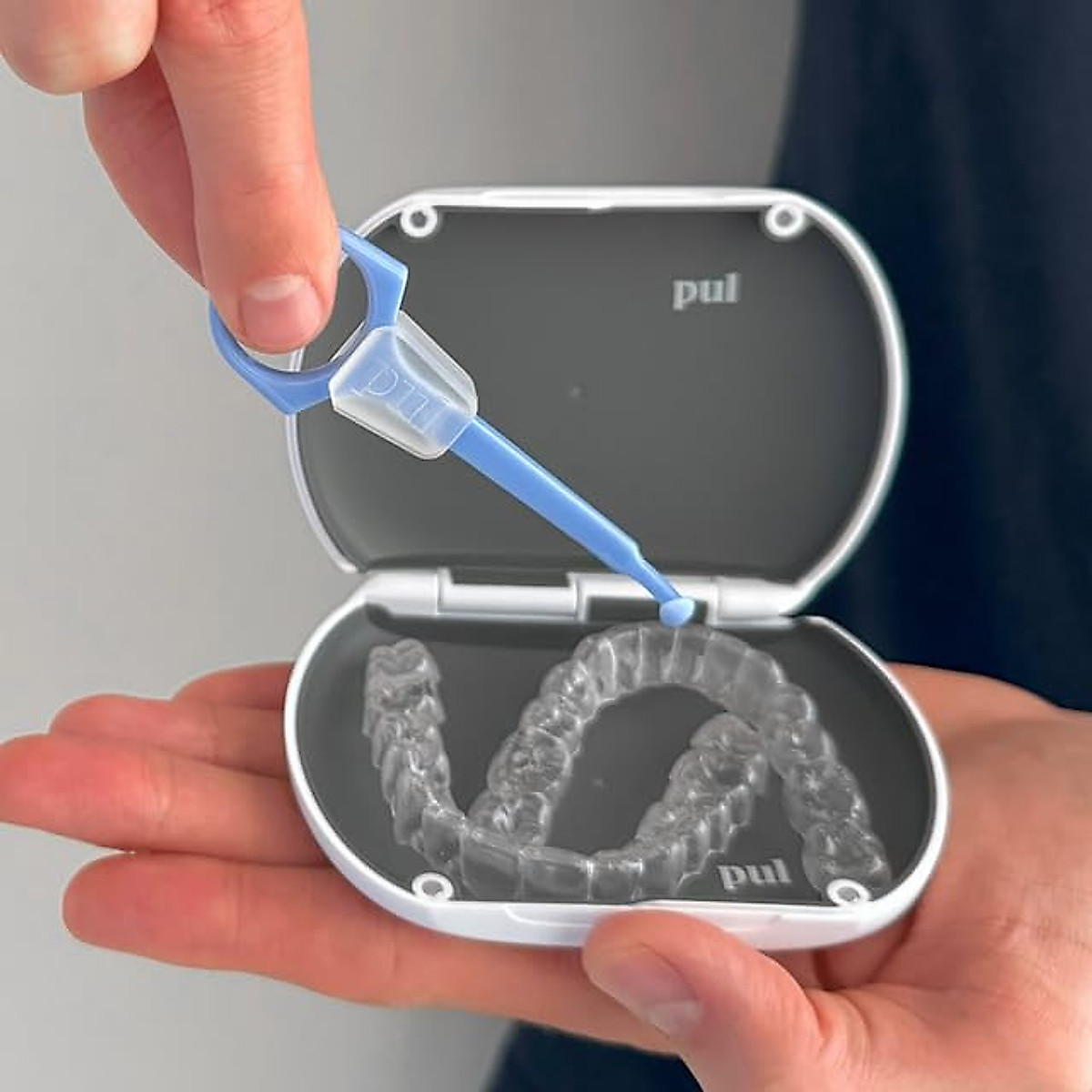 PUL Clear Aligner & Retainer Case | Compatible with Invisalign, Pul Tool, Retainers, Dentures, Mouthguards, Nightguards, & Floss Picks | Secure Magnetic Closure for Slim, Sleek Durable Design - Gray