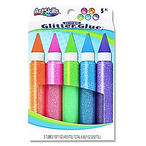 ArtSkills Puffy Neon Jumbo Rainbow Glitter Glue Pens, 5 Colors, 5 Count