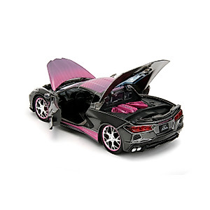 Pink Slips 1:24 2020 Chevy Corvette Stingray Die-Cast Car, Toys for Kids and Adults(Metallic Grey/Pink)
