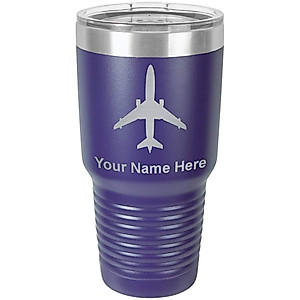 LaserGram 30oz Vacuum Insulated Tumbler Mug, Jet Airplane, Personalized Engraving Included (Dark Purple)