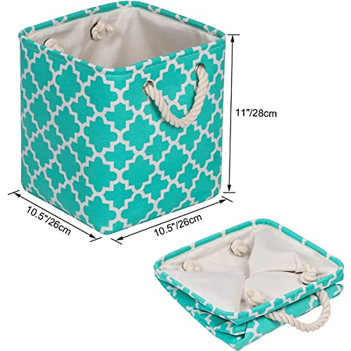 Univivi 6 Pack Storage Cubes,10.5 x 10.5 x 11 Inch Foldable Organizer Baskets with Rope Handles,Nursery Bins for Shelf,Closet（Green