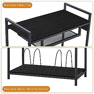 Black Record Player Stand Turntable Stand with Vinyl Storage Wooden Record Player Table with Charging Station 2 Tier End Table for Vinyl Records Album Holder Cabinet Record Shelf on Wheels