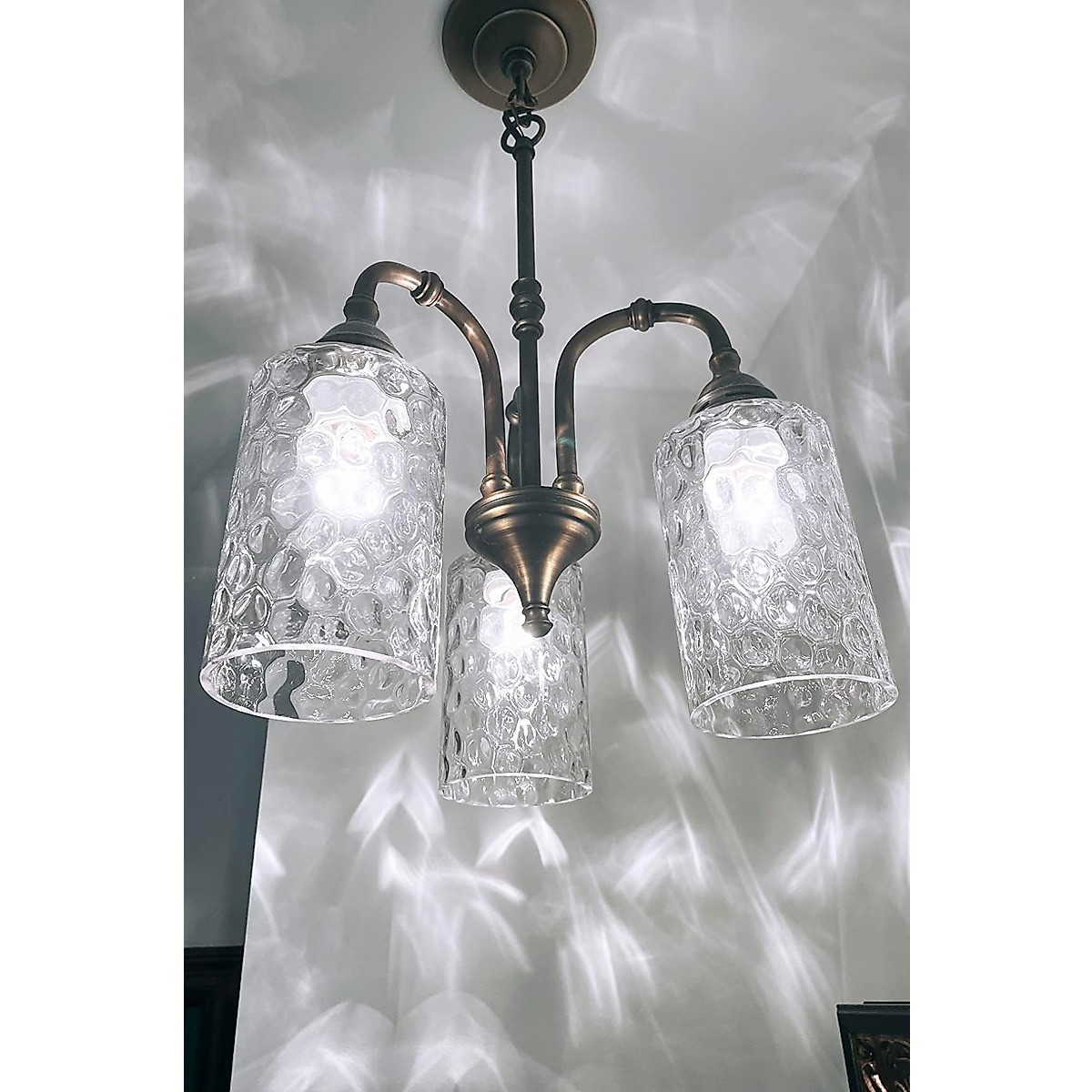 GoldSwift 3 Pack Clear Hammered Glass Lamp Shade Replacement Globe Cover, 6" Tall, Water Ripple Cylinder Glass Lampshade for Lighting Fixture Chandelier Pendant Light Wall Sconce, 1-5/8 Inch Fitter