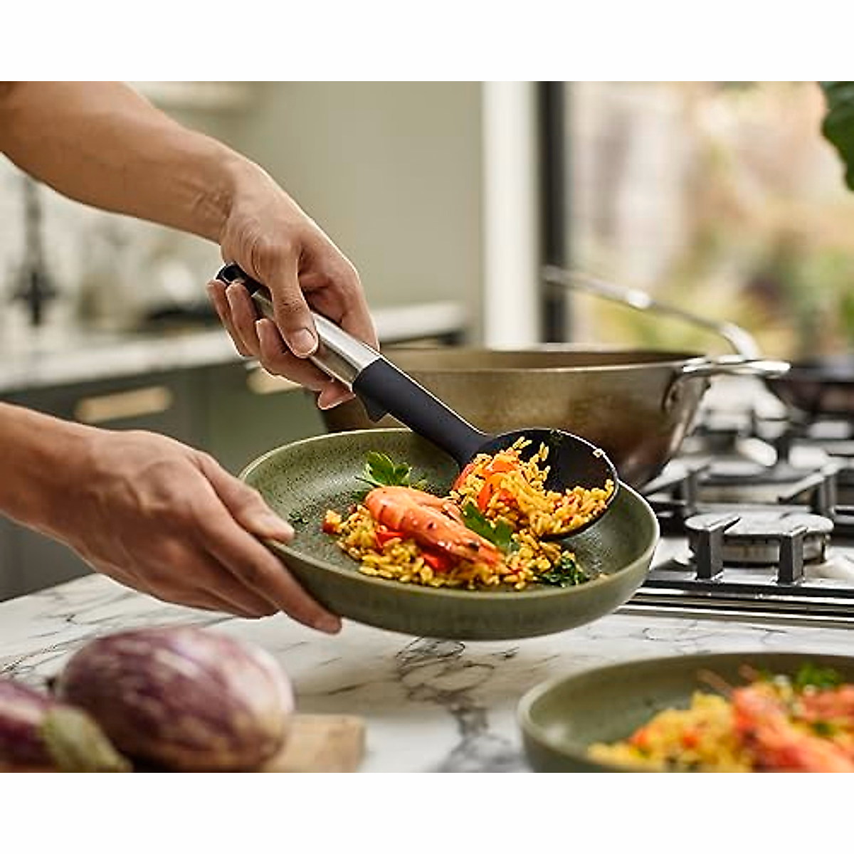 Joseph Joseph Elevate Silicone Solid Spoon, BPA Free, Heat Resistant Non Stick Kitchen Utensil, Weighted Stainless Steel Handle
