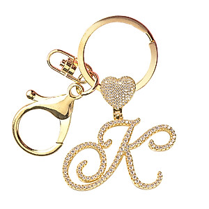 Initial Letter Keychain for Women Girl Crystal Alphabet Letter Keyring A-Z Letter Charm Gold Silver Pendant for Purse Handbag, One Size