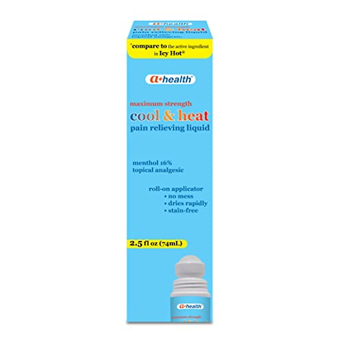 A+Health Cool & Heat Pain Relieving Liquid, Menthol 16%, Maximum Strength, Roll On, Made in USA, 2.5 fl Ounces (CoolHeat)