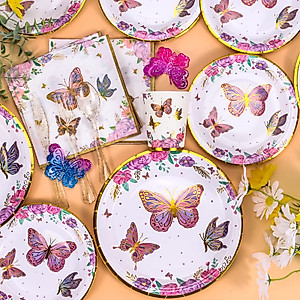 Decodinli Butterfly Party Supplies, Butterfly Birthday Party Decorations, Butterflies Plates and Napkins, Butterfly Fairy Themed Birthday Party, Baby shower Plates, Cups and Tableware Set Serves 20