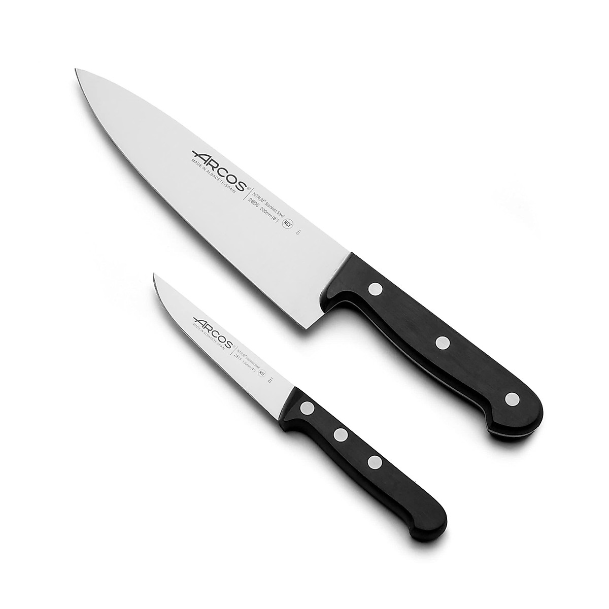 ARCOS Knife Set 2 pieces - Nitrum Stainless Steel and mm blade. 363 gr. Professional Kitchen Knife for Cooking. Ergonomic Polyoxymethylene POM Handle. Series Universal. Color Black